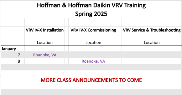 Daikin VRV Training Class Information